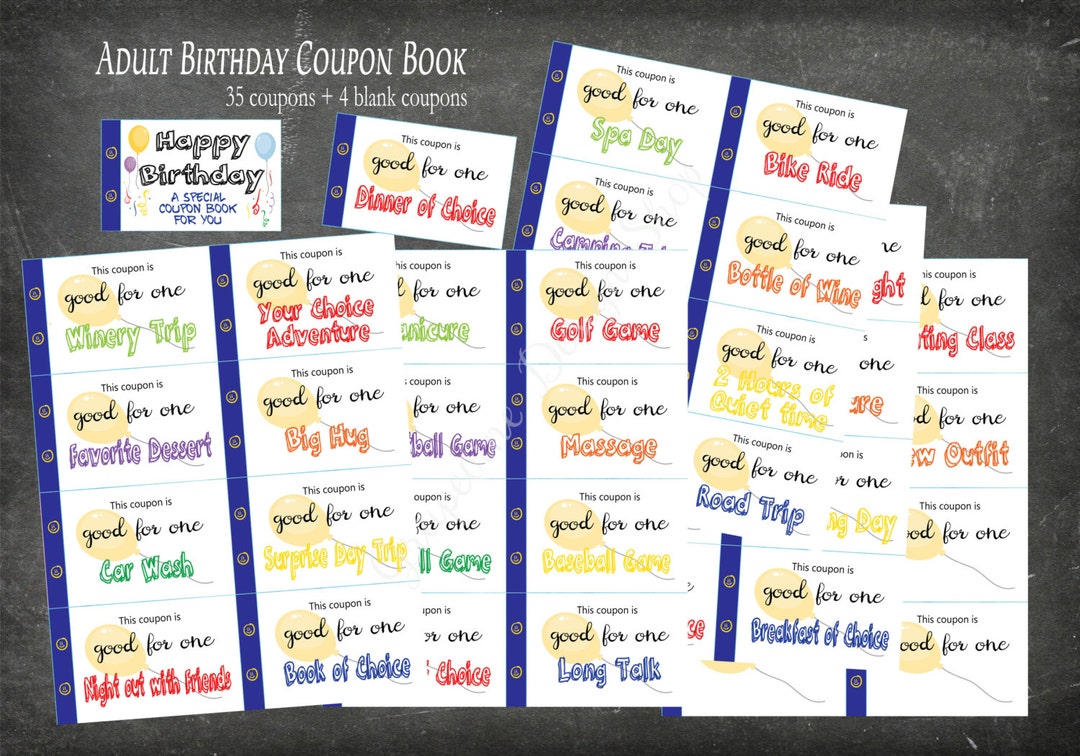 Birthday Coupon Book - Adult Coupon Book -vouchers for Her -husband ...