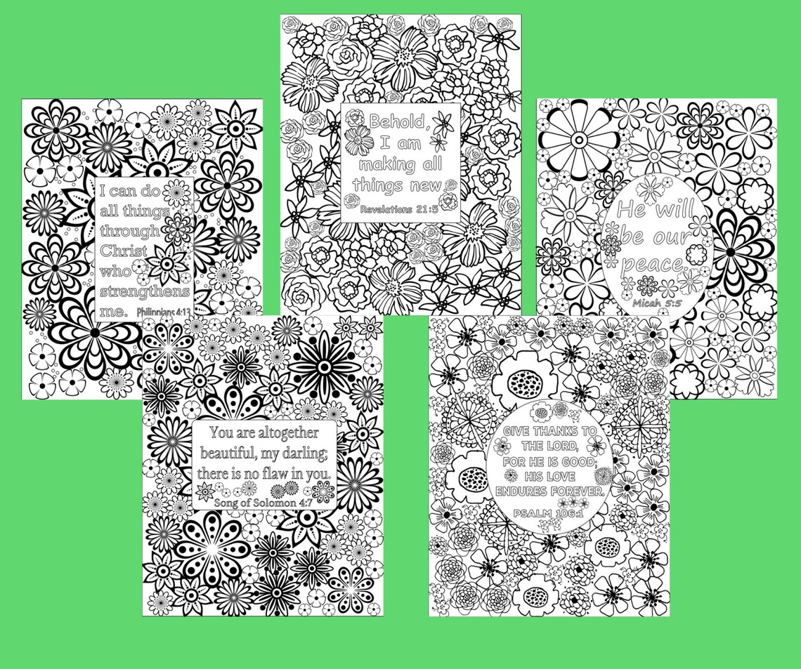 Flower coloring pages Bible verse coloring sheets Set of 5 | Etsy