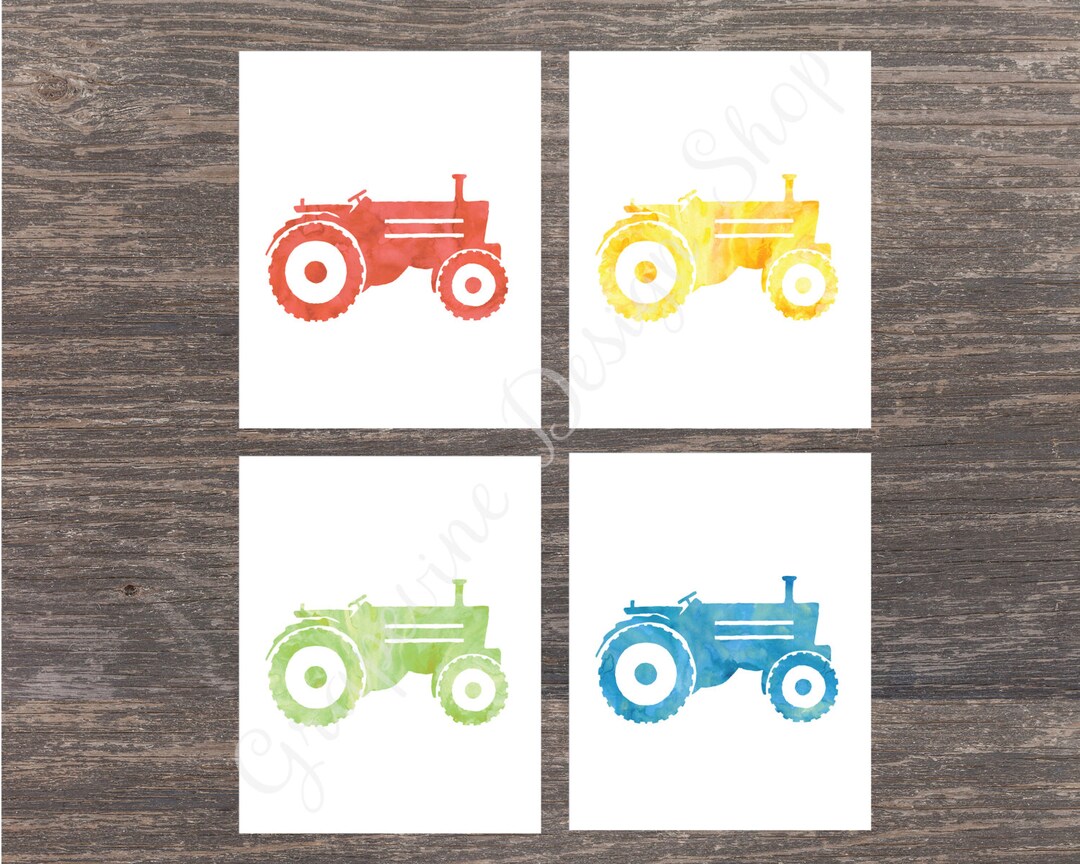 Tractor Prints. Blue Green Red Yellow Tractors. Boys Bedroom Art. Set ...