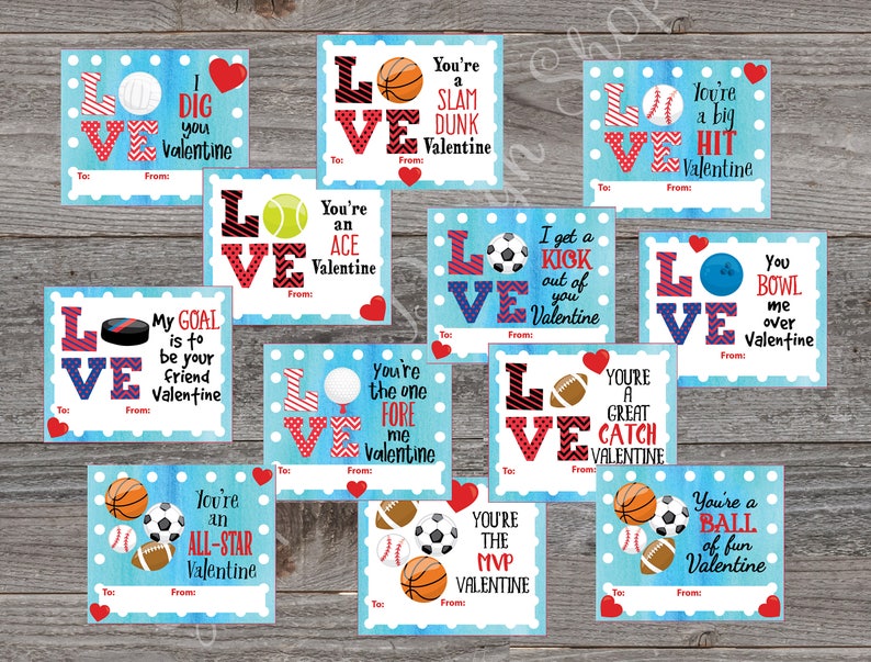 Kids Valentine Cards Sports Valentines Cards Printable Valentines for ...
