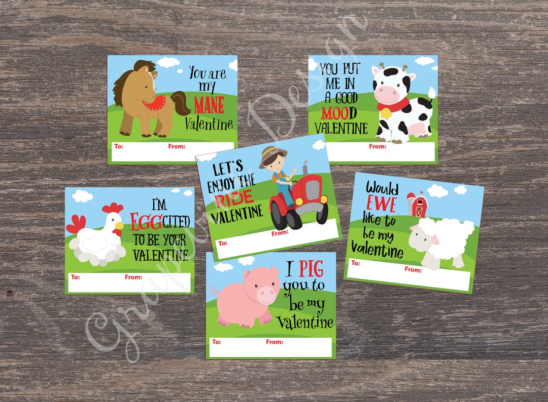 Classroom Valentine Cards Farm Animal Valentine Cards Printable ...
