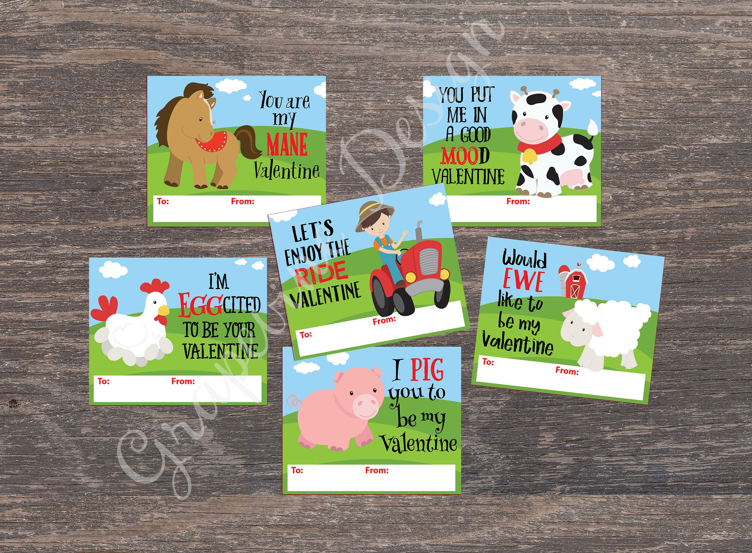 Classroom Valentine Cards Farm Animal Valentine Cards - Etsy