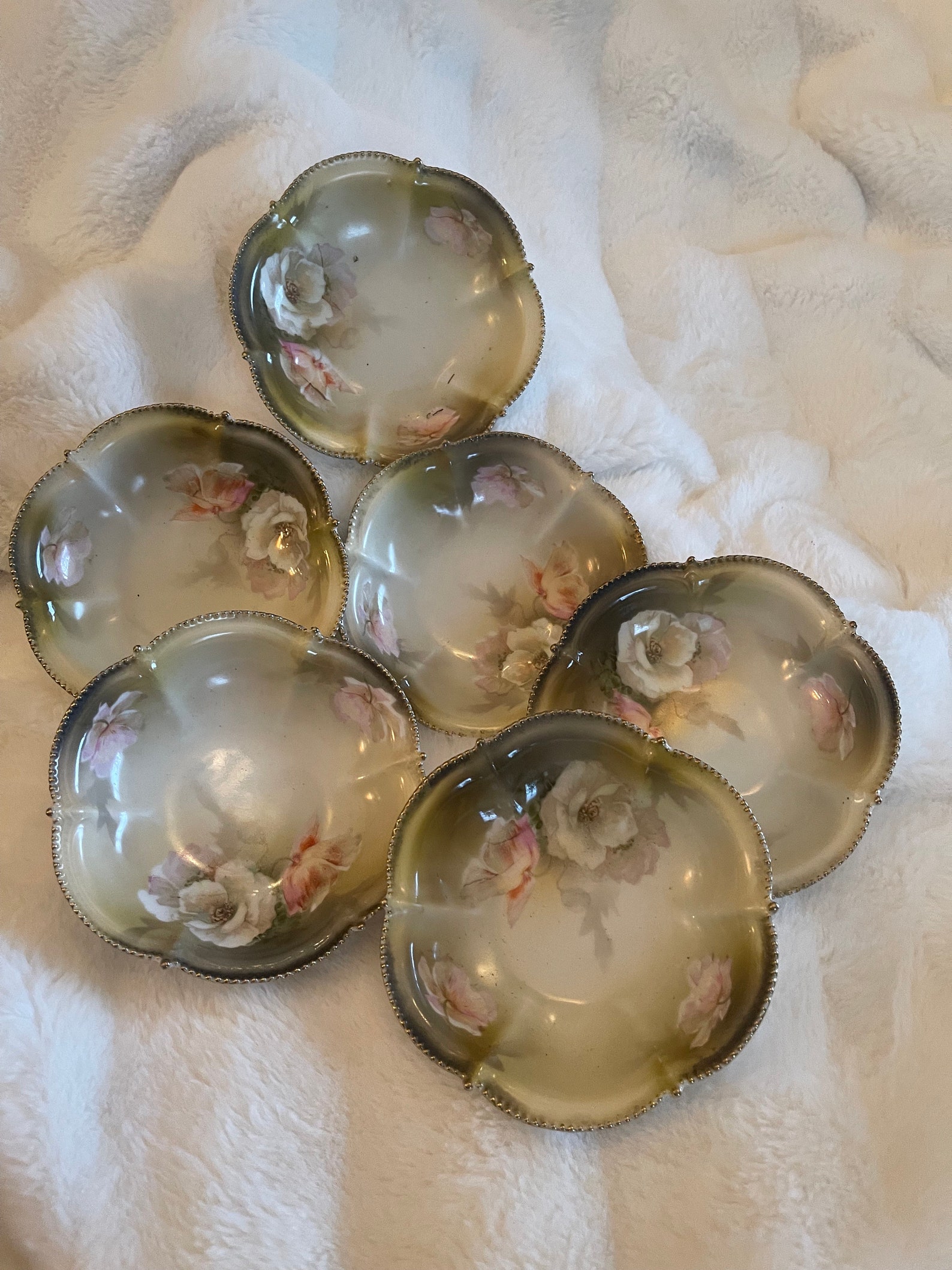 Set of 6 Prussia Germany Porcelain Berry Fruit Bowls With Rose ...