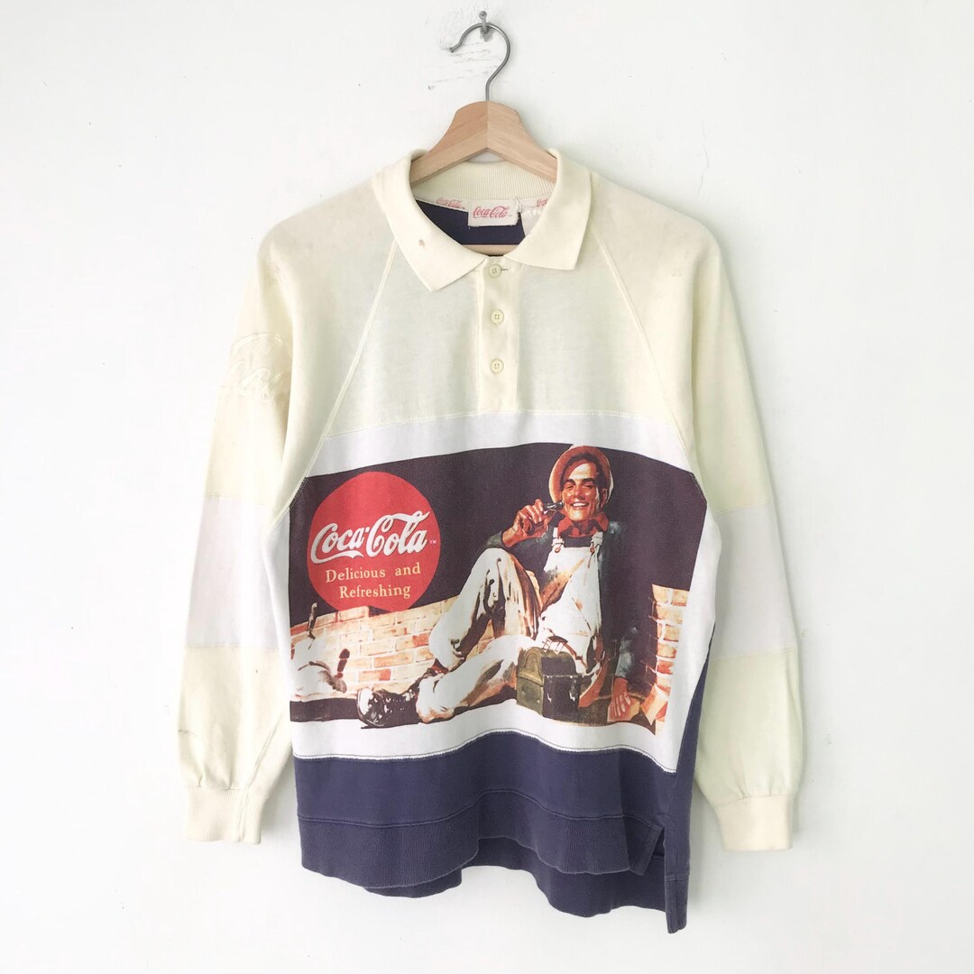 Vintage 90s Coca Cola Polo Rugby Shirt Small Blue Coca Cola Big Logo ...