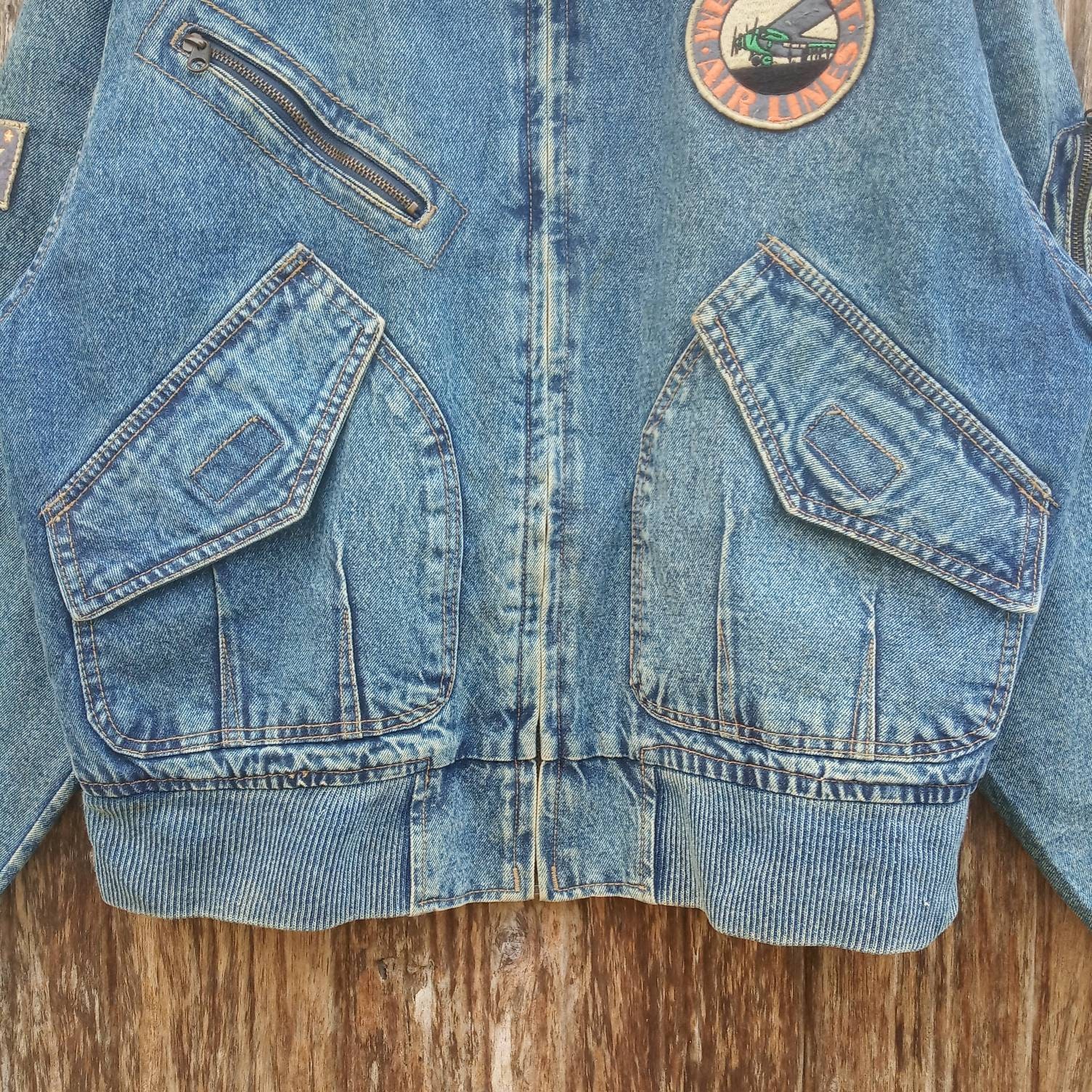 Vintage Bobson Denime Jeans Flight Jacket Tactical Pocket Style Jacket ...