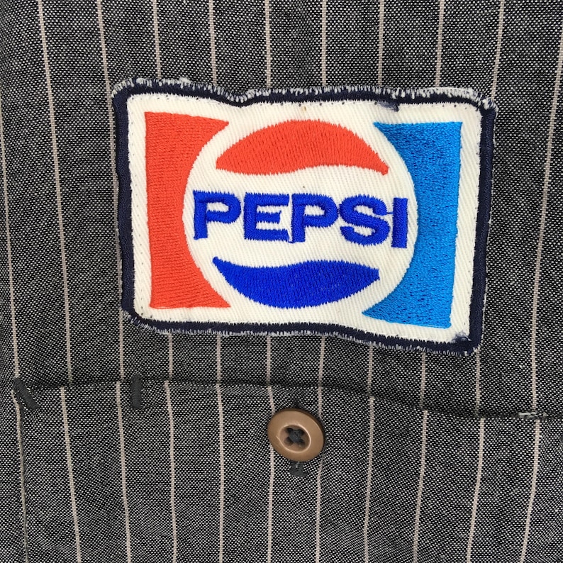 Vintage Pepsi Cola Dark Grey Stripe Button Shirt Workwear Large Pepsi ...