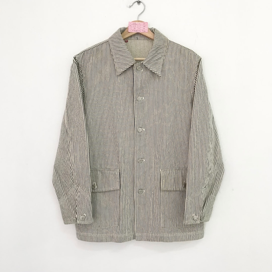 Vintage Hickory Stripes Workers Jacket Denim Jeans Double Pocket ...