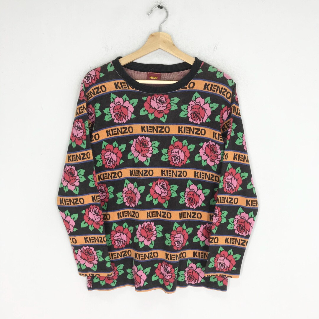 Vintage Kenzo Jeans Floral Overprinted Sweatshirt Medium Kenzo Japan ...