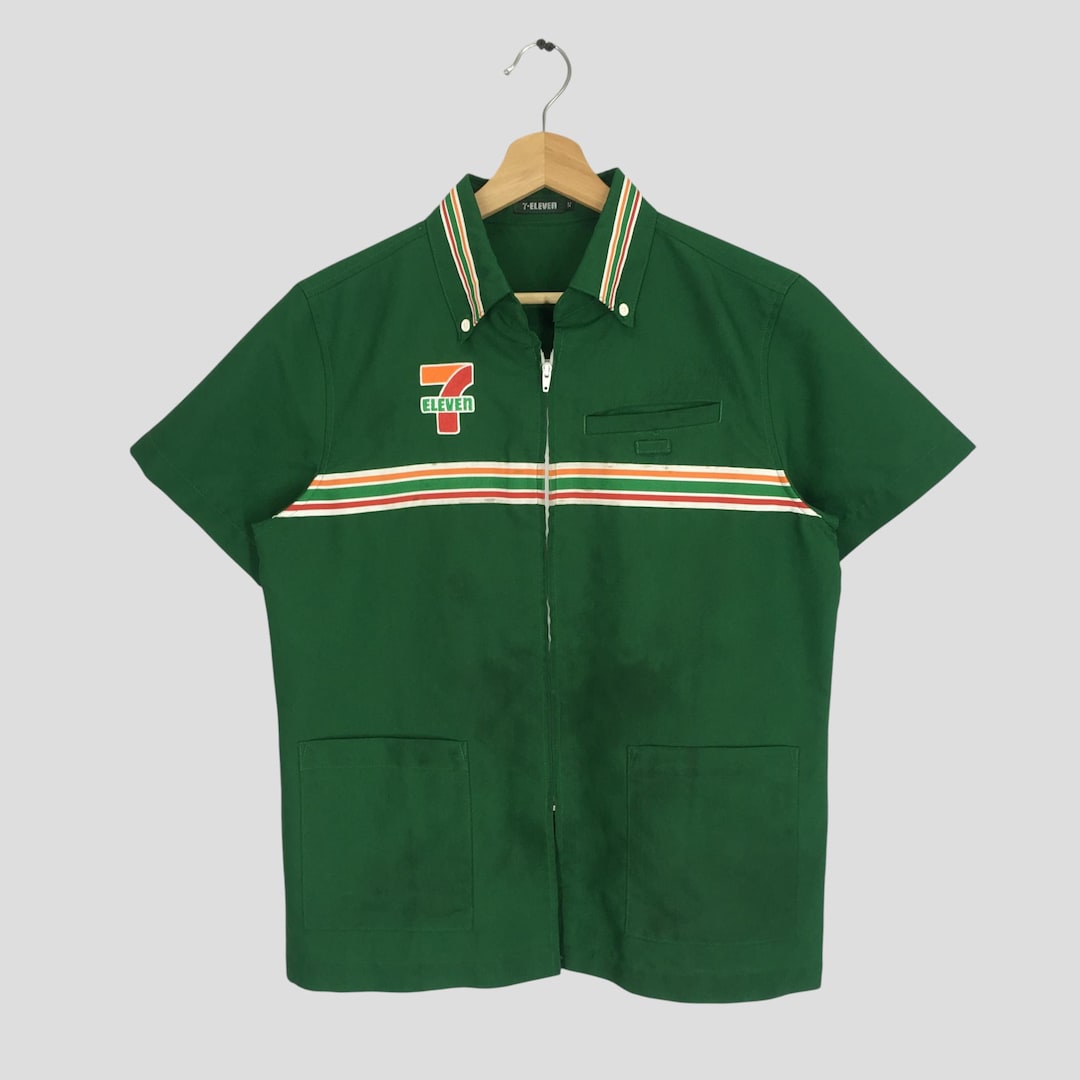 Vintage Distressed 7 Eleven Green Colour Uniform Shirt Zipper 7 Eleven ...