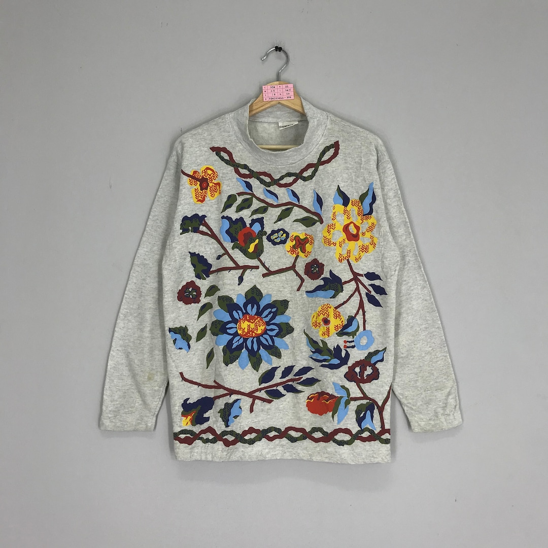 Vintage Graphics Art Colourful Flowers Women Sweater Flowers ...