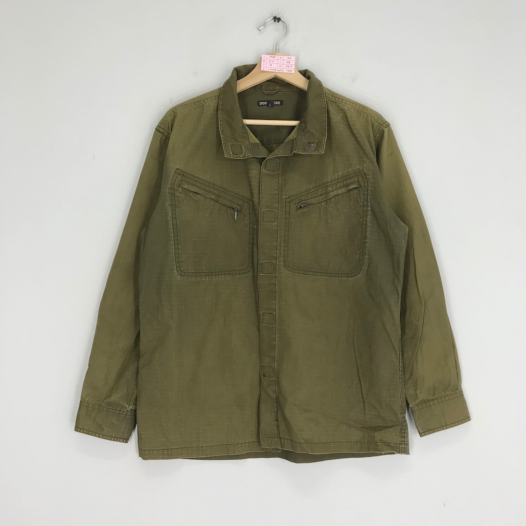 Vintage 90s Workers Jacket Olive Green Double Pocket M-65 Field Work ...