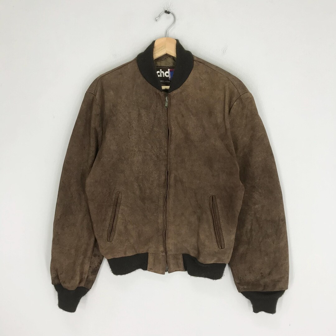 Vintage 90s Schott NYC Brown Suede Pure Leather Jacket Medium Schott New York City Full Zipper ...