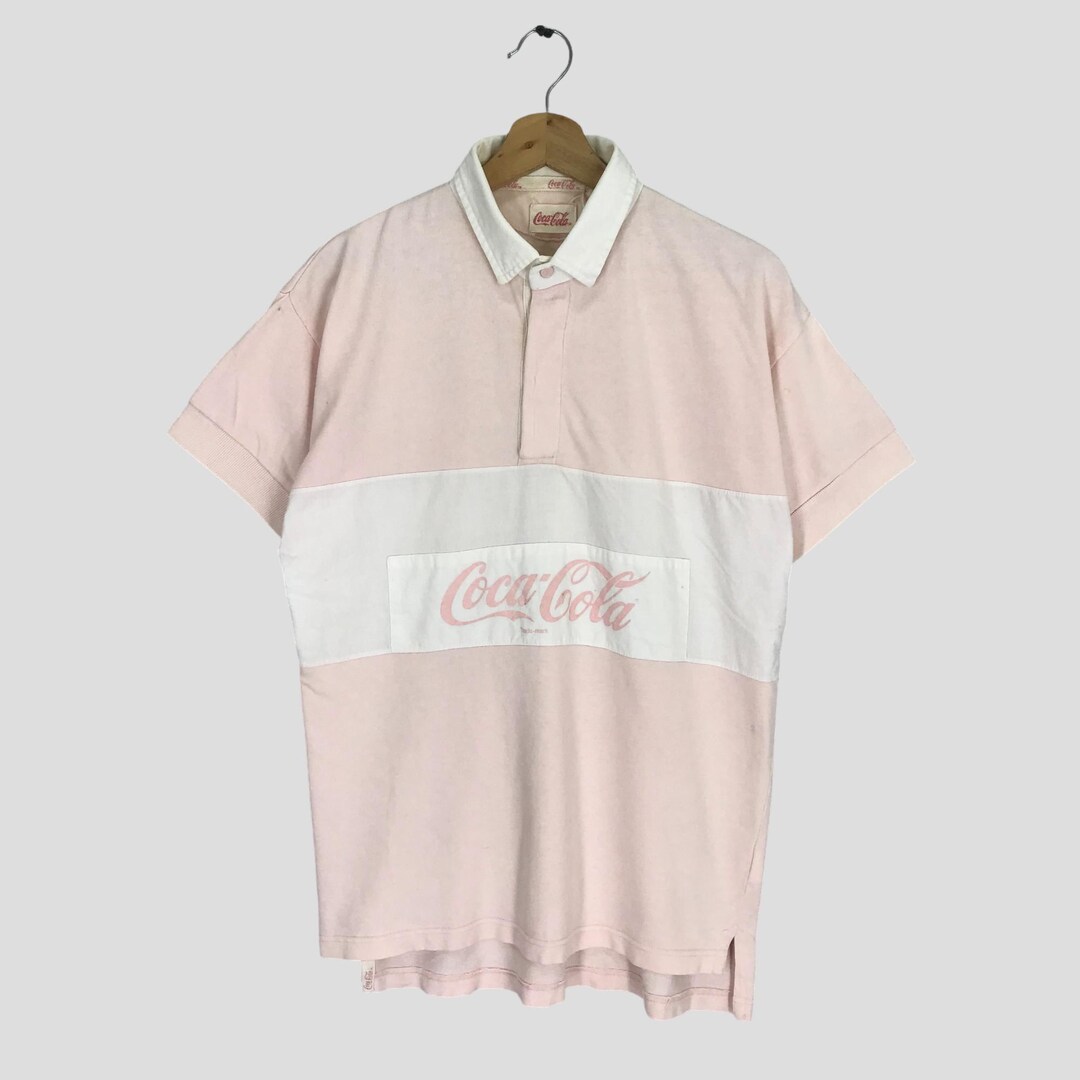 Vintage 90s Coca Cola Polo Rugby Shirt White Pink Coca Cola Big Logo ...