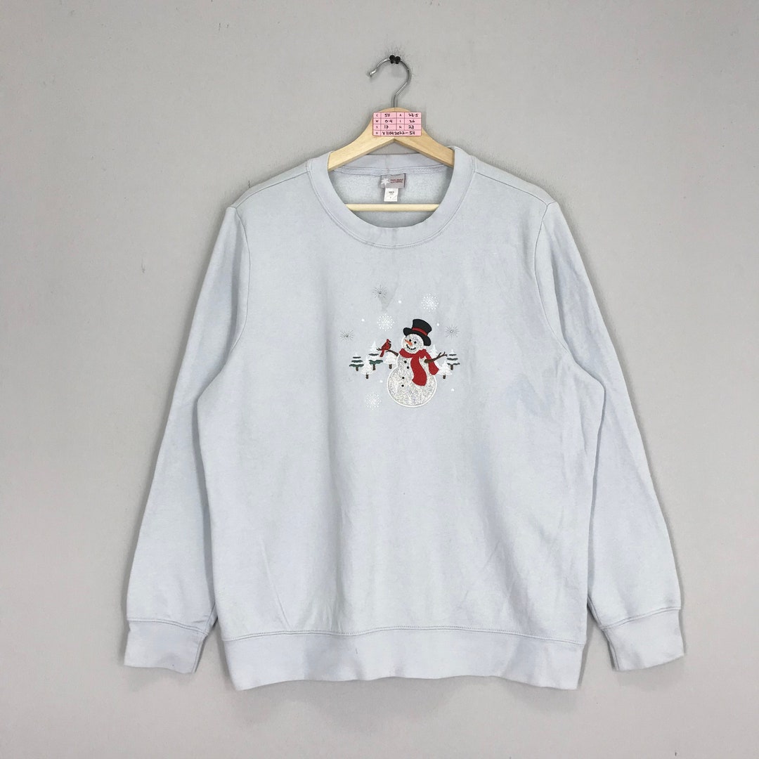 Vintage Graphics Snowman Ladies Sweater Blue Crewneck Pullover Snowman ...