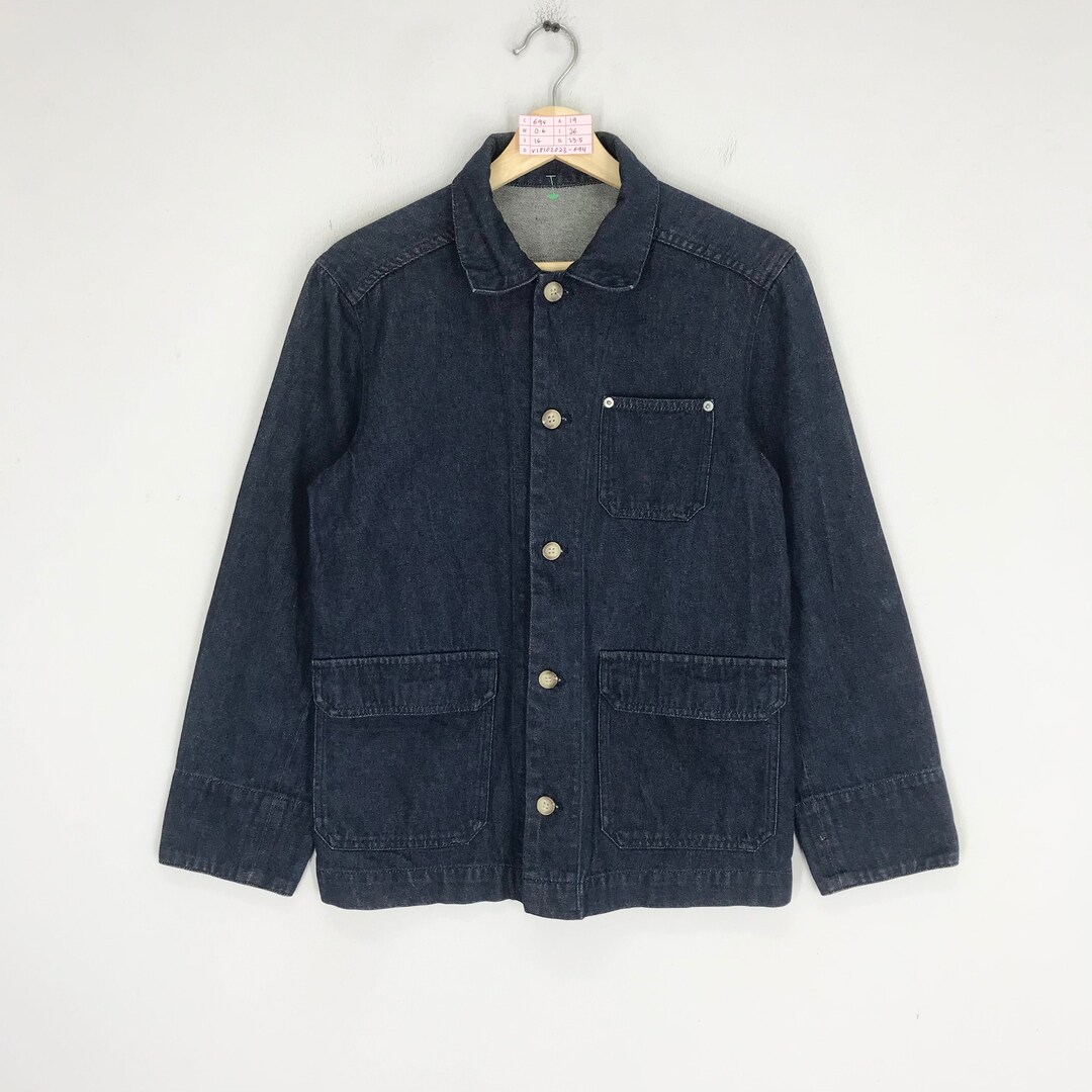 Vintage Denim Jeans Workwear Jacket Navy Blue Button Down Three Pocket ...