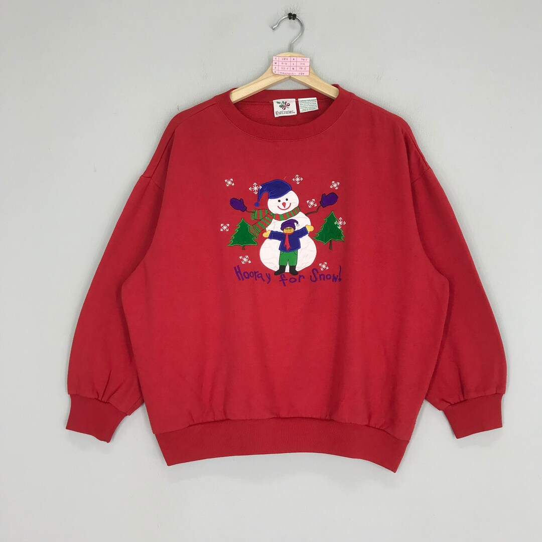 Vintage 90s Snowman Graphics Sweatshirt Red Snowman Crewneck Winter ...