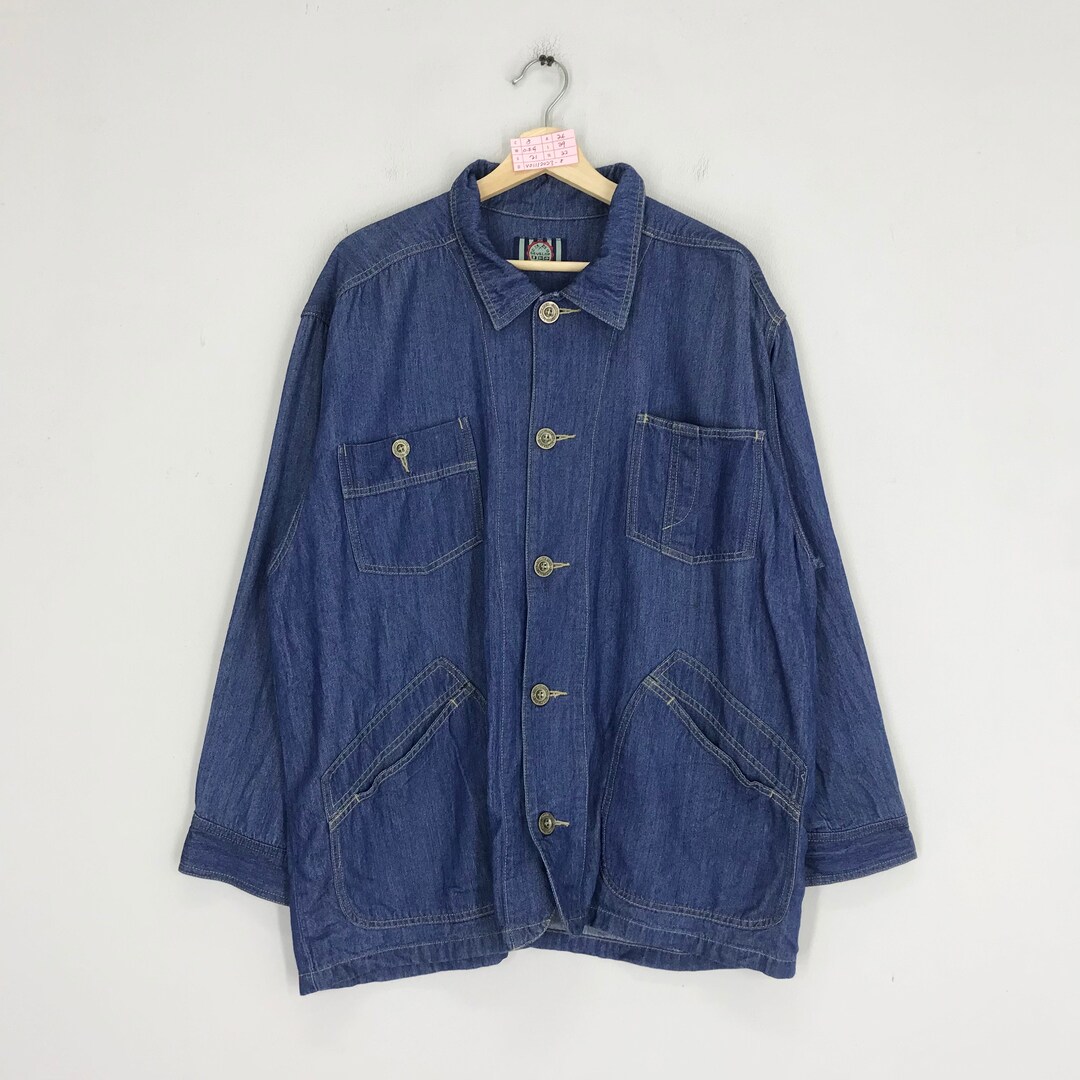 Vintage Workwear Denim Jeans Jacket Indigo Blue Denim Jeans Worker ...