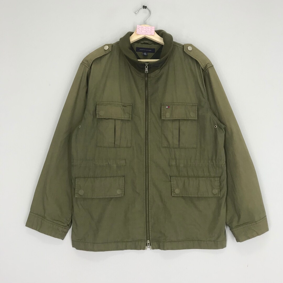 Tommy Hilfiger Olive Green Worker Jacket Four Pocket Zipper Tommy ...
