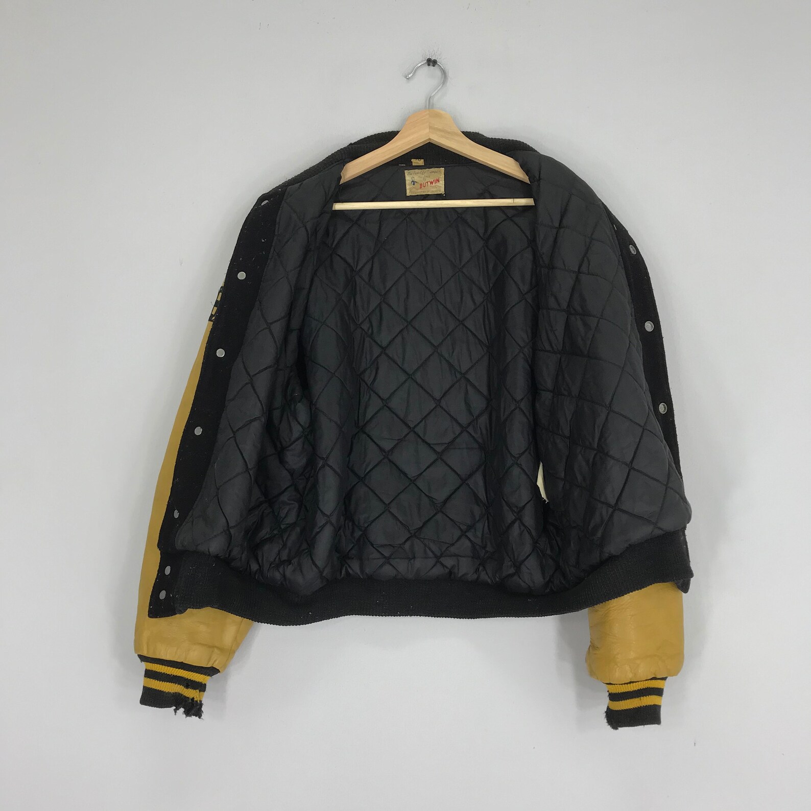 Vintage 80's Butwin Letterman Varsity Jacket Leather Sleeves Bomber ...