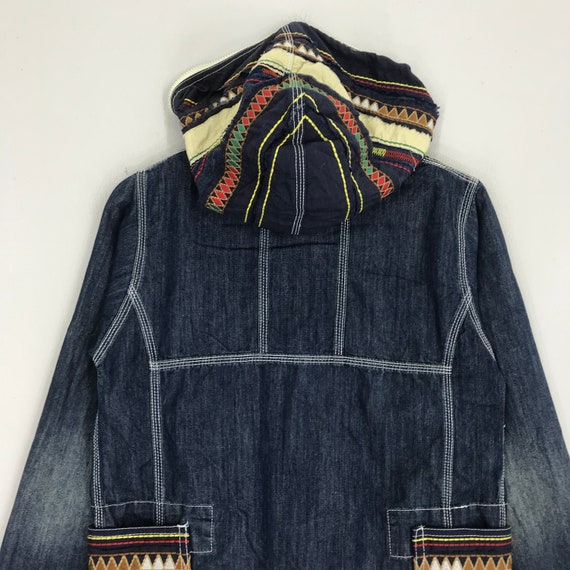 Vintage Denim Jacket Hoodie Native Pattern Zipper Mul… - Gem