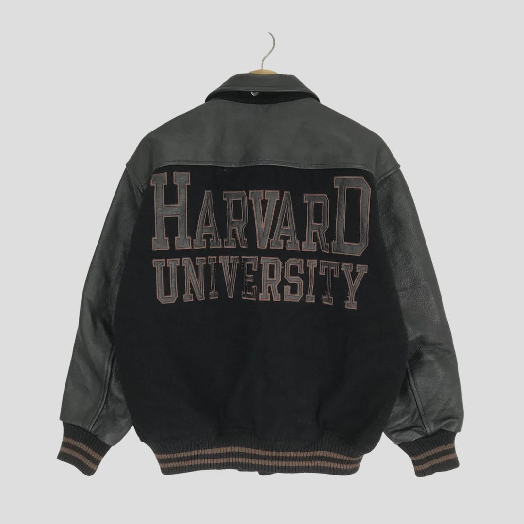 Vintage Harvard University Black Leather Sleeve Varsity Jacket Medium ...