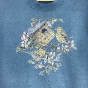 Vintage Graphic Floral Printed Cardinal Bird Sweater Blue Bird Crewneck ...