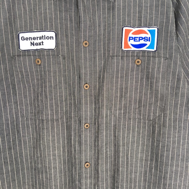 Vintage Pepsi Cola Dark Grey Stripe Button Shirt Workwear Large Pepsi ...