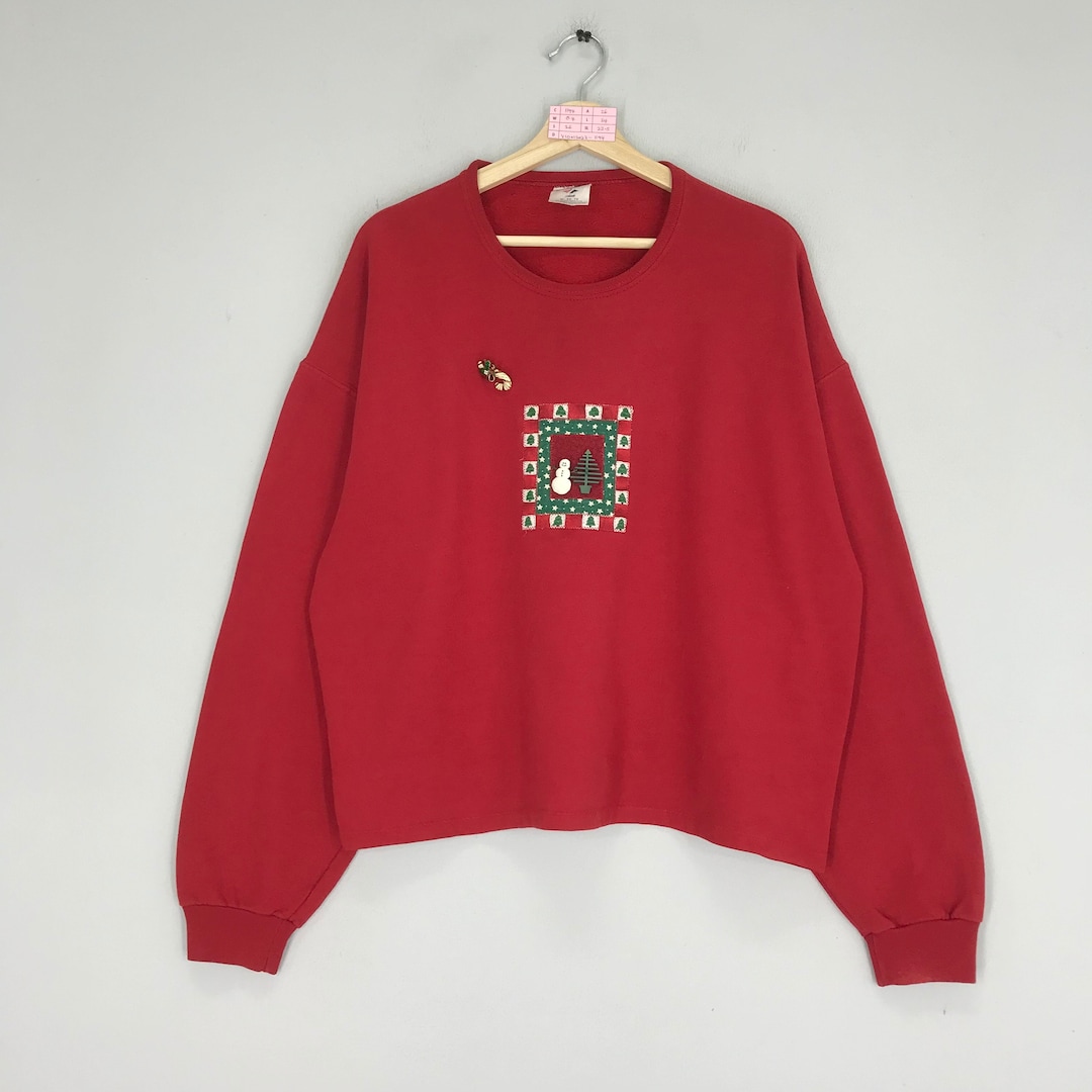 Vintage 90s Snowman Graphic Sweatshirt Red Snowman Crewneck Embroidery ...