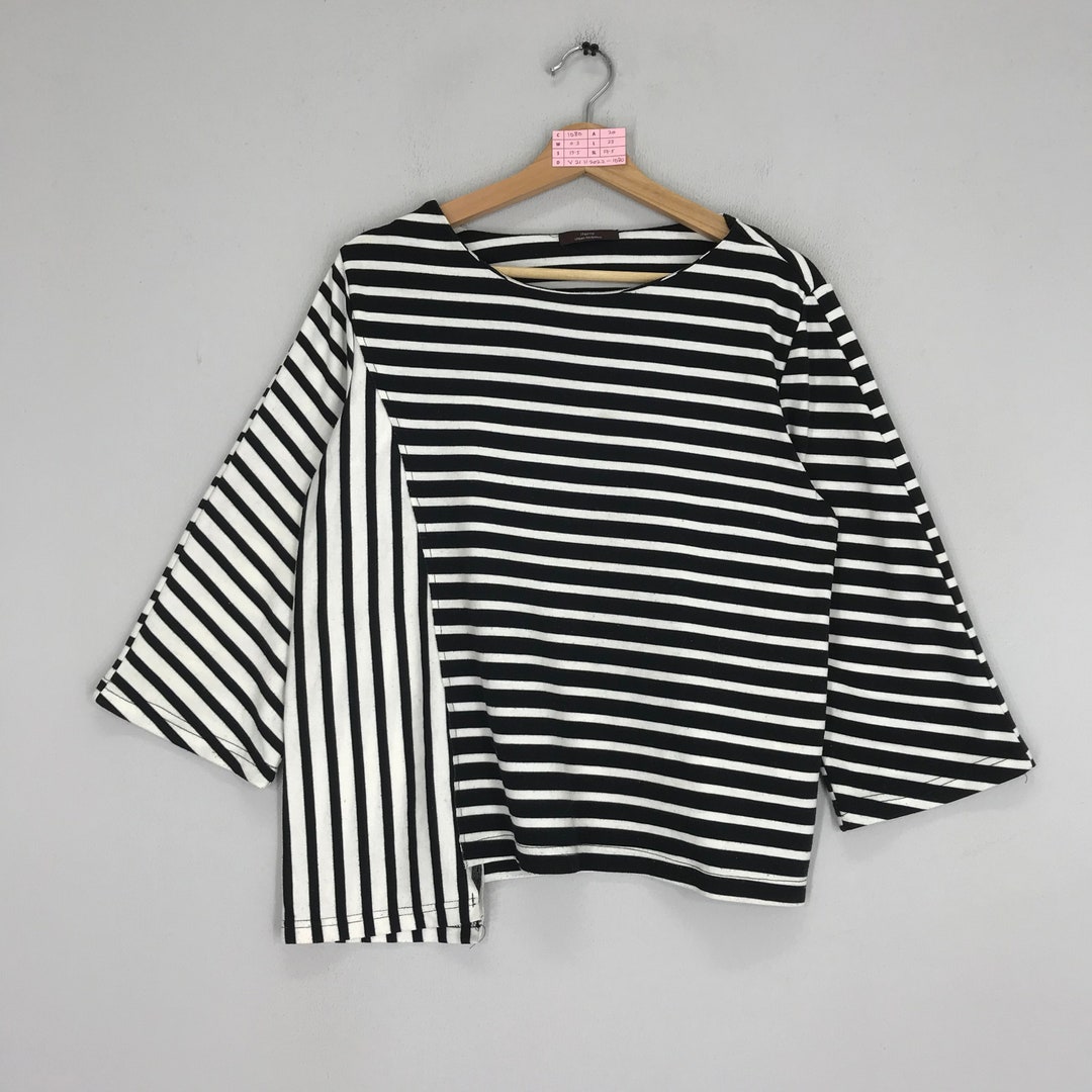 Rare!! Vintage Border Striped Pattern Ladies Crewneck Shirt Striped ...