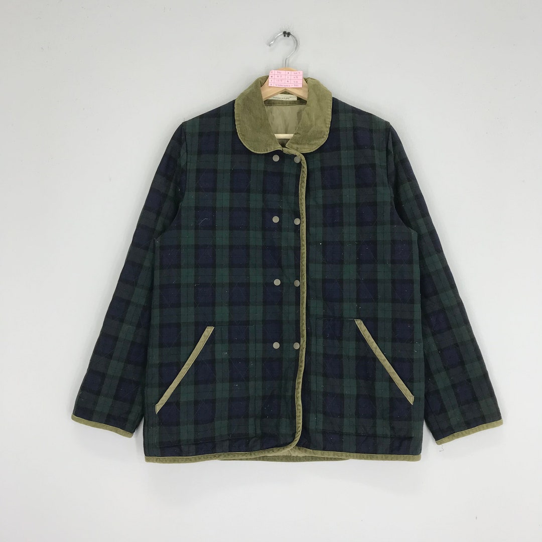 Vintage 90s Plaid Checkered Pea Coat Jacket Casual Style Checkered ...