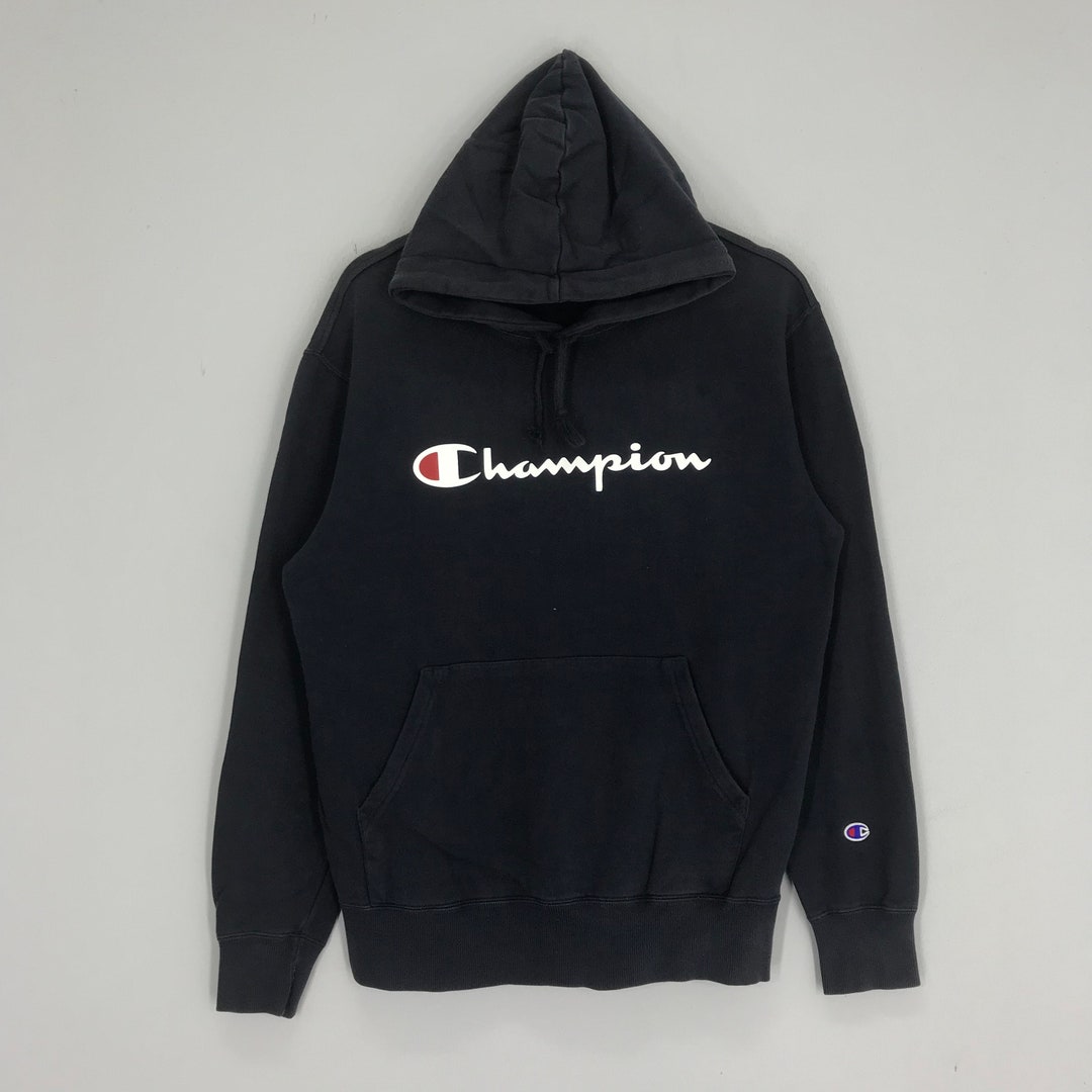 Vintage Champion Script Logo Black Sweater Hoodie Champion Sportswear ...