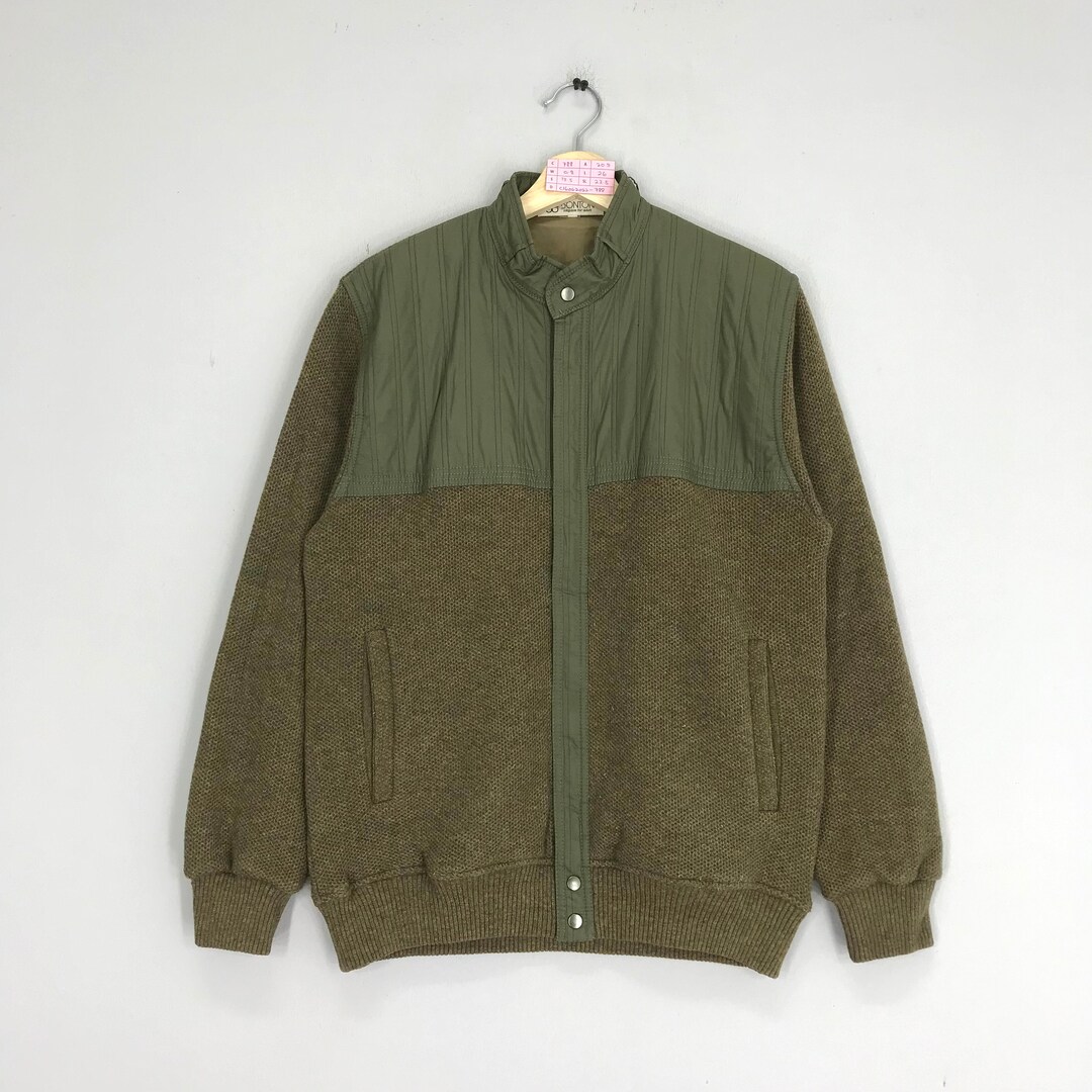 Vintage Olive Green Sweater Jacket Retro Pattern Sweater Green Size S ...
