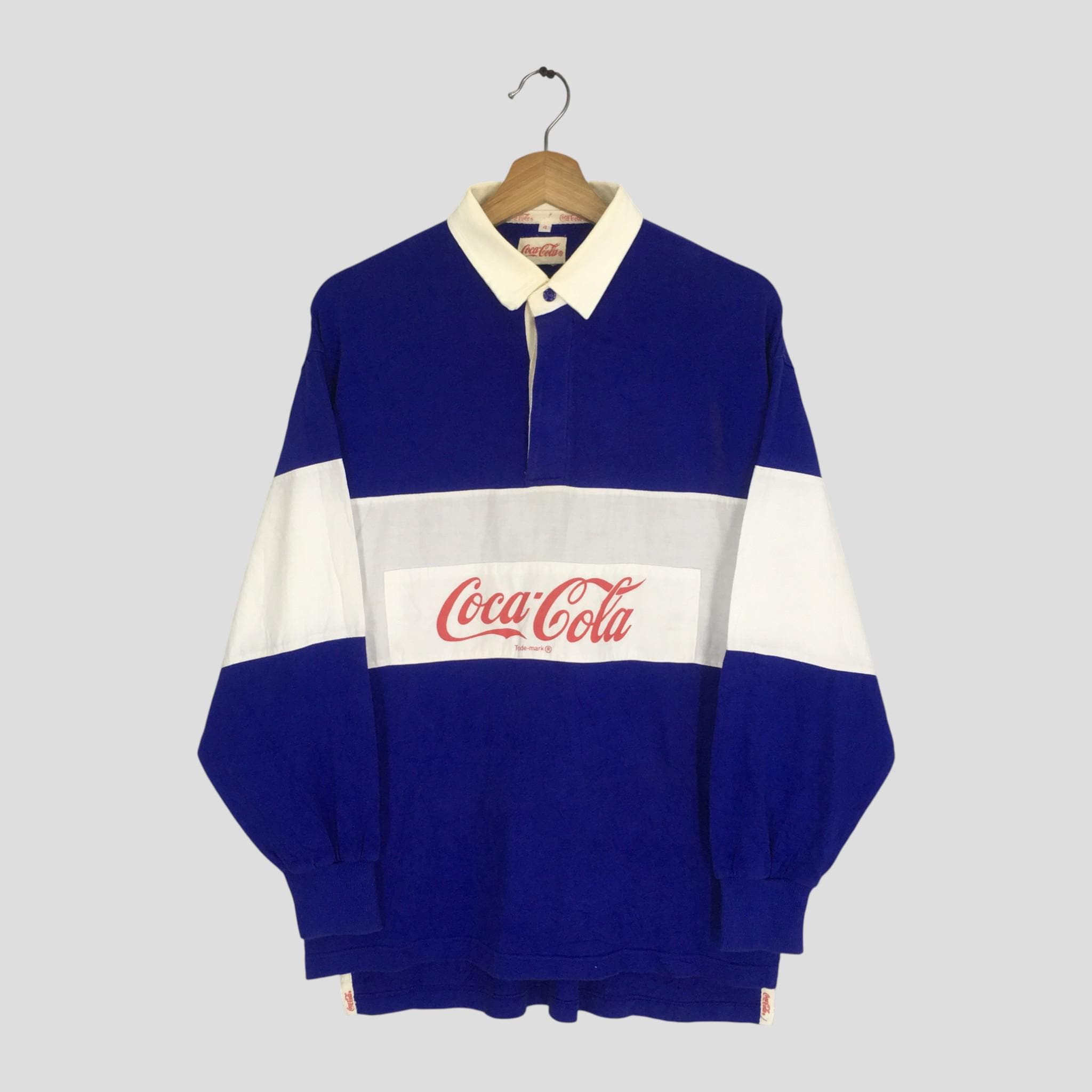 Vintage 90s Coca Cola Polo Rugby Shirt Large Blue Coca Cola Big Logo ...