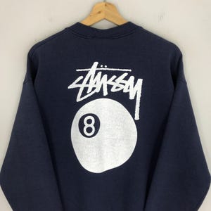 Vintage 90's Stussy Usa Blue Sweatshirt Medium Stussy Eight Ball Skateboard Spell Out Big Logo ...
