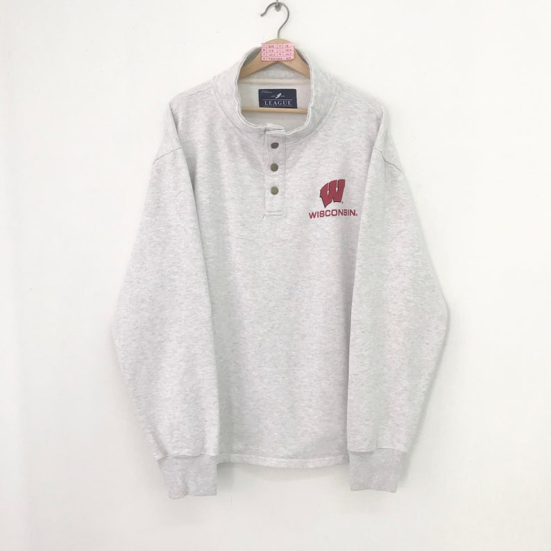 Vintage 90s Wisconsin University Sweatshirt Gray Wisconsin Spell Out ...