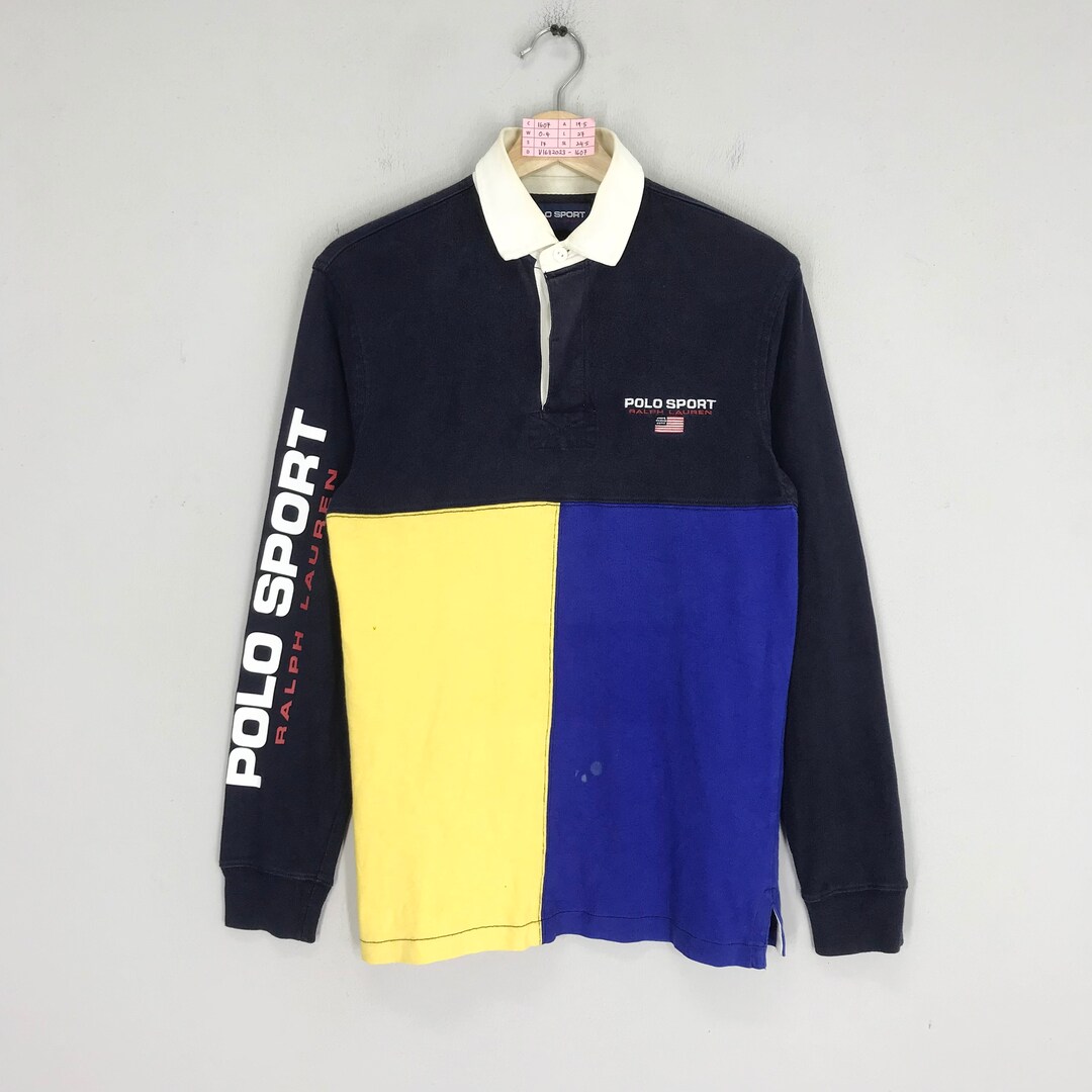 Vintage 90s Polo Ralph Lauren Rugby Shirt Colorblock Big Logo Polo Sport Ralph Lauren Rugby ...