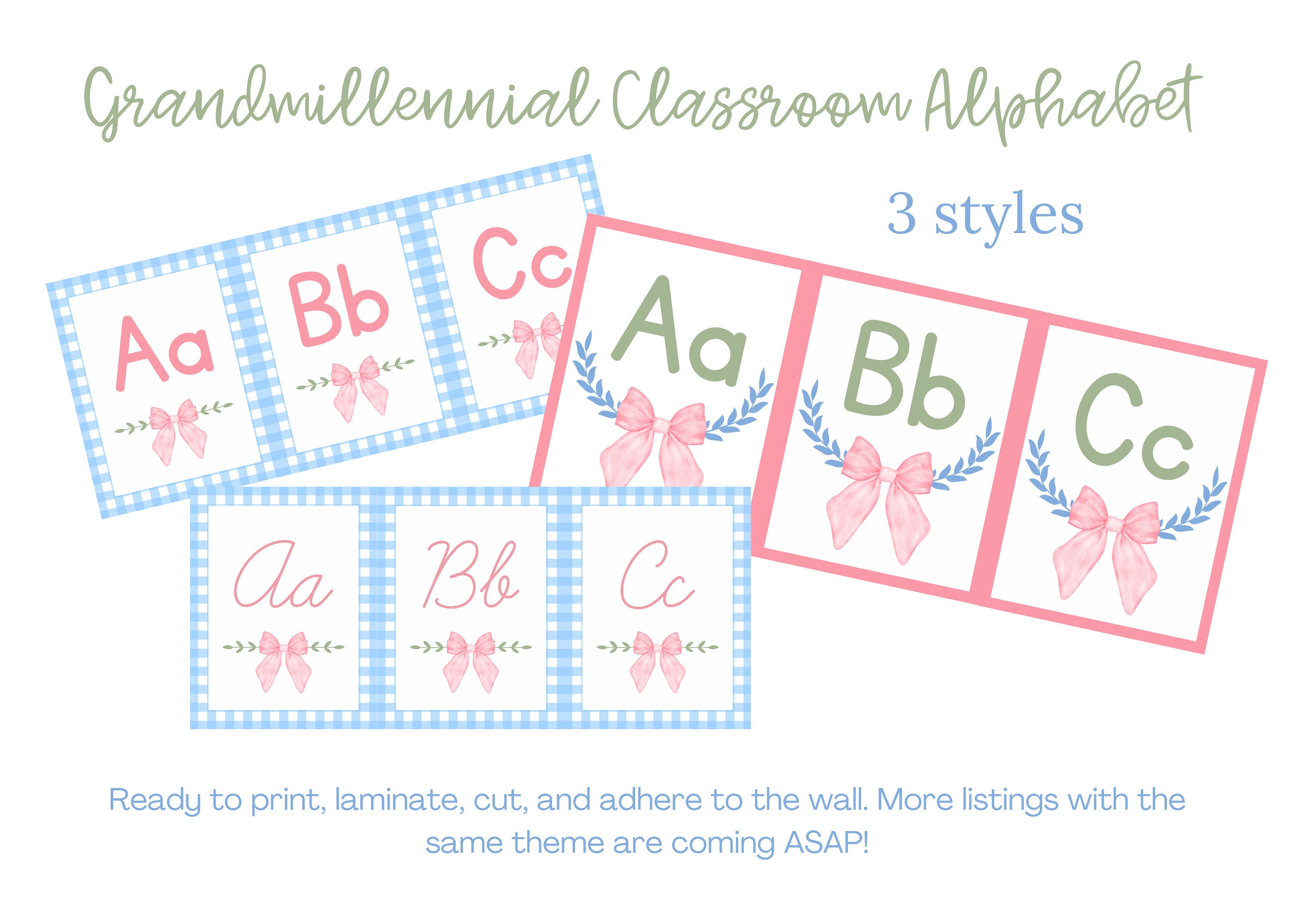 Grandmillennial Coquette Bows Classroom Alphabet (3 Styles) Print ...