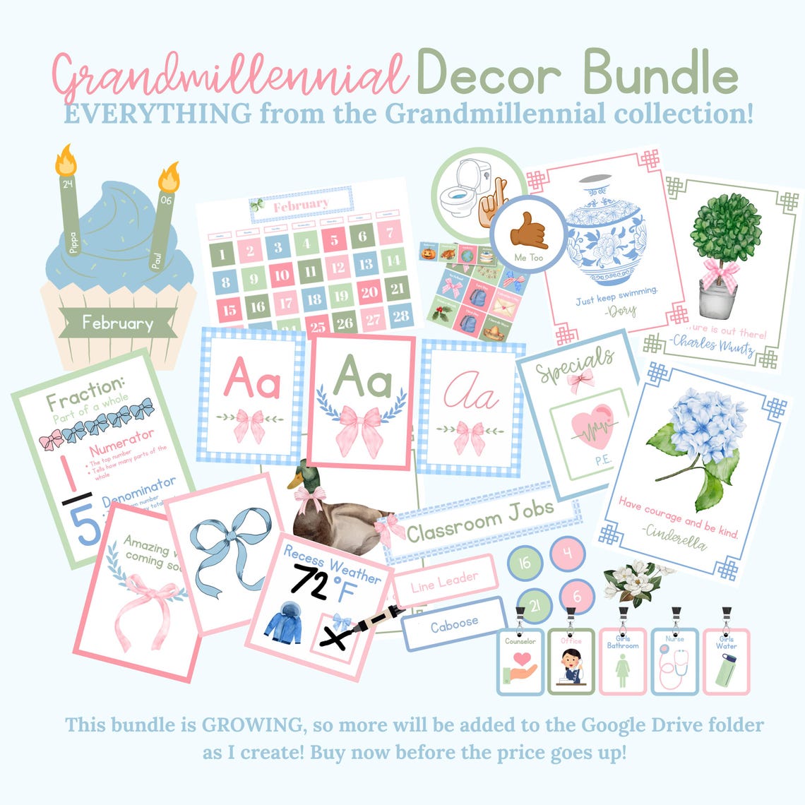 Grandmillennial GROWING Classroom Decor Bundle | Save BIG! | Preppy ...