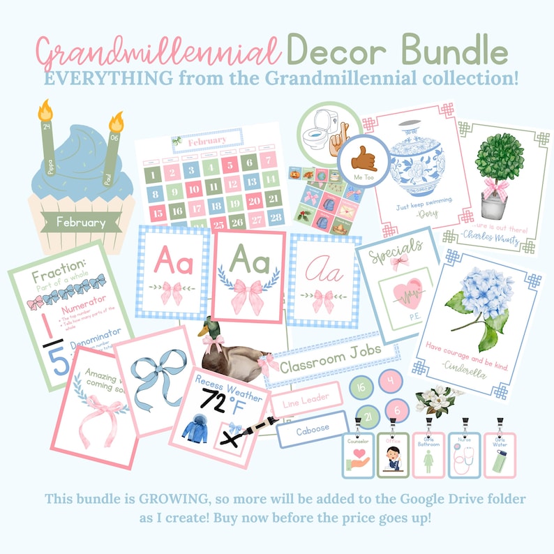 Grandmillennial GROWING Classroom Decor Bundle | Save BIG! | Preppy ...