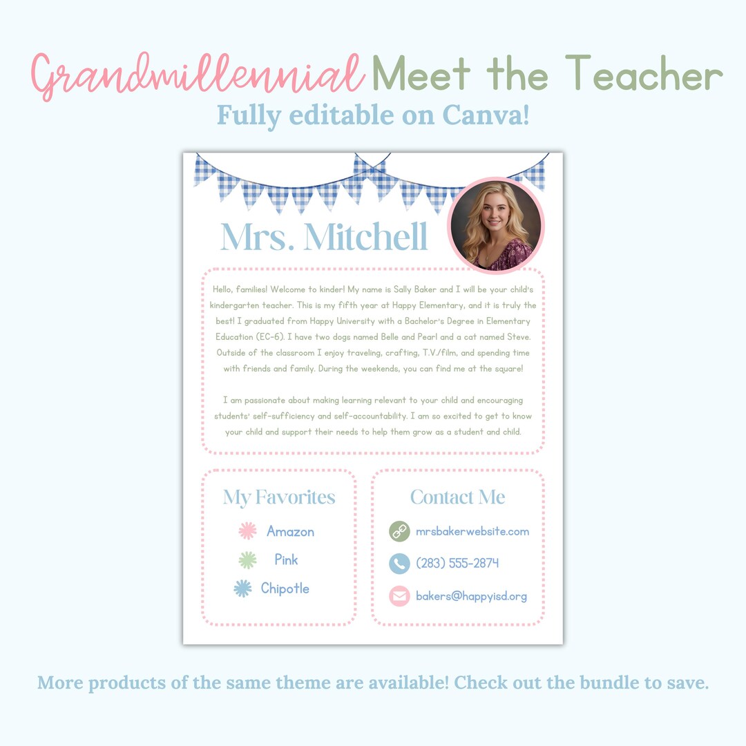 Meet the Teacher Page | Grandmillennial | Gingham, Preppy, Southern ...