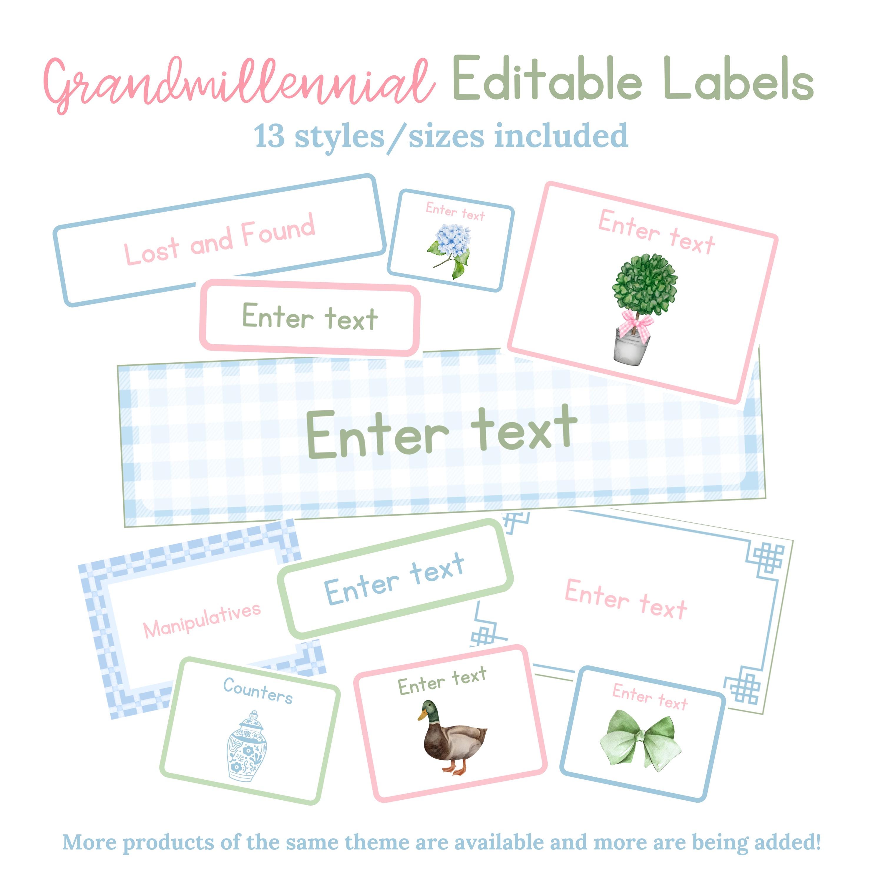 Grandmillennial Editable Labels | Preppy Labels - Etsy