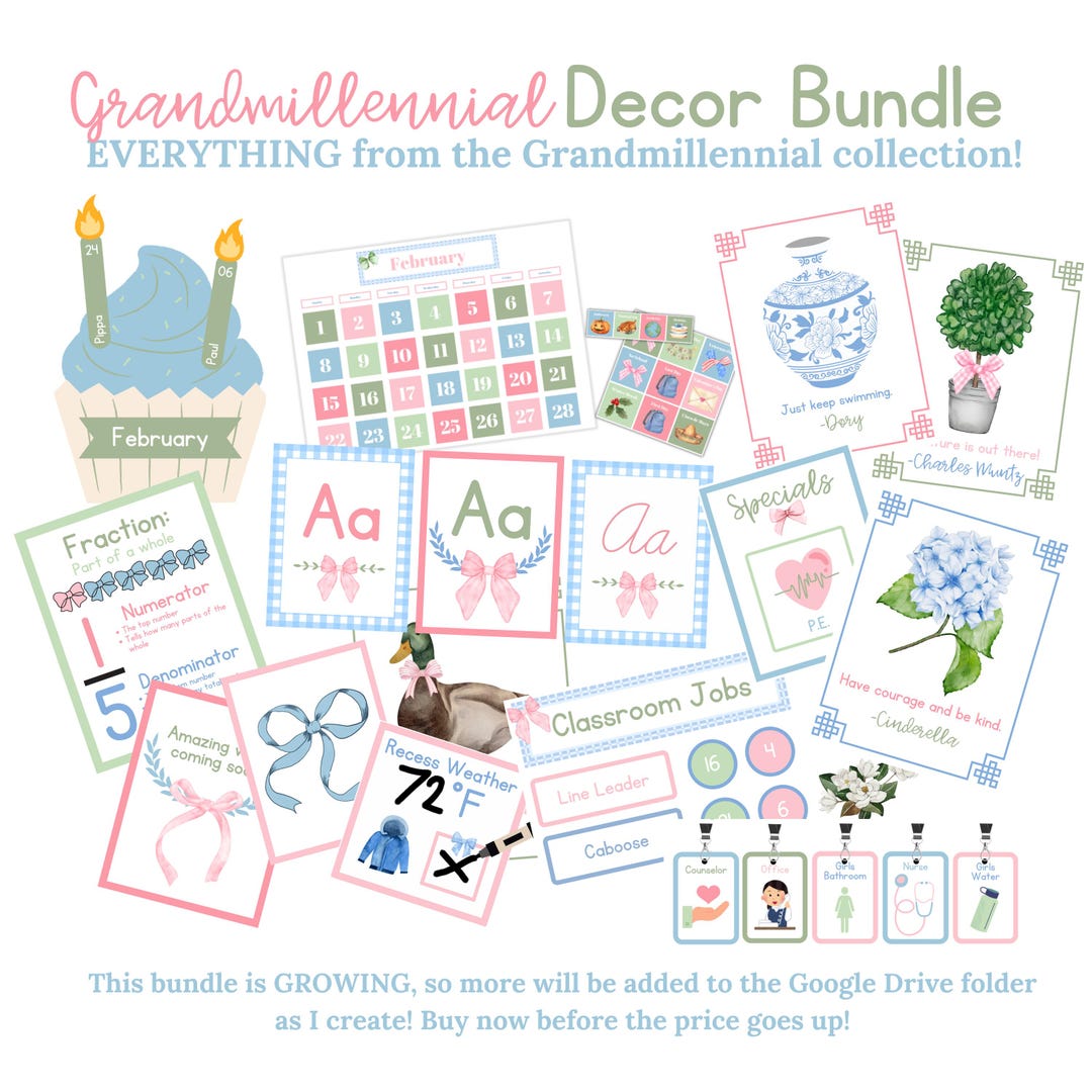 Grandmillennial GROWING Classroom Decor Bundle - Etsy