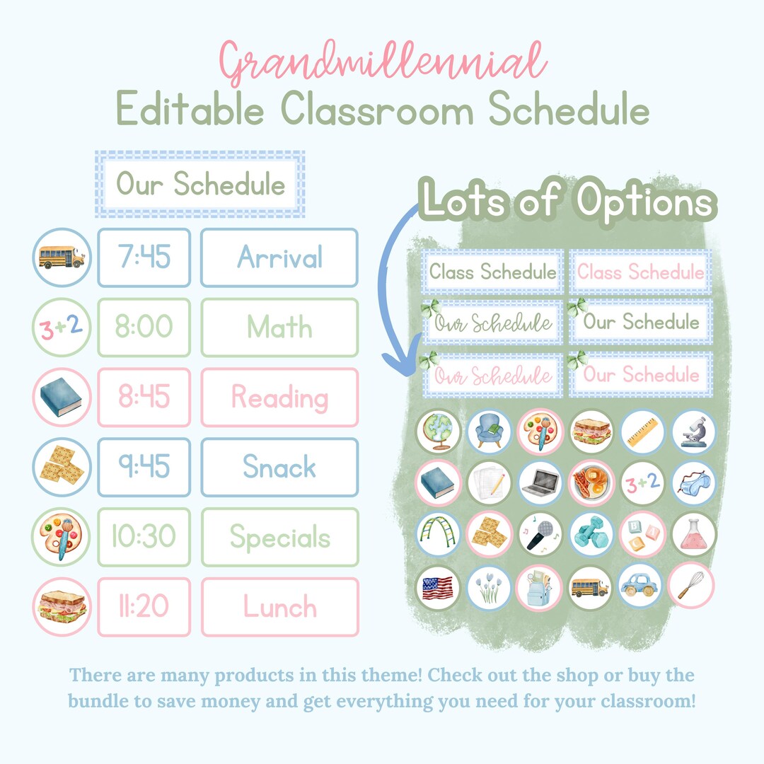 Classroom Schedule Template | Preppy, Grandmillennial, Southern ...