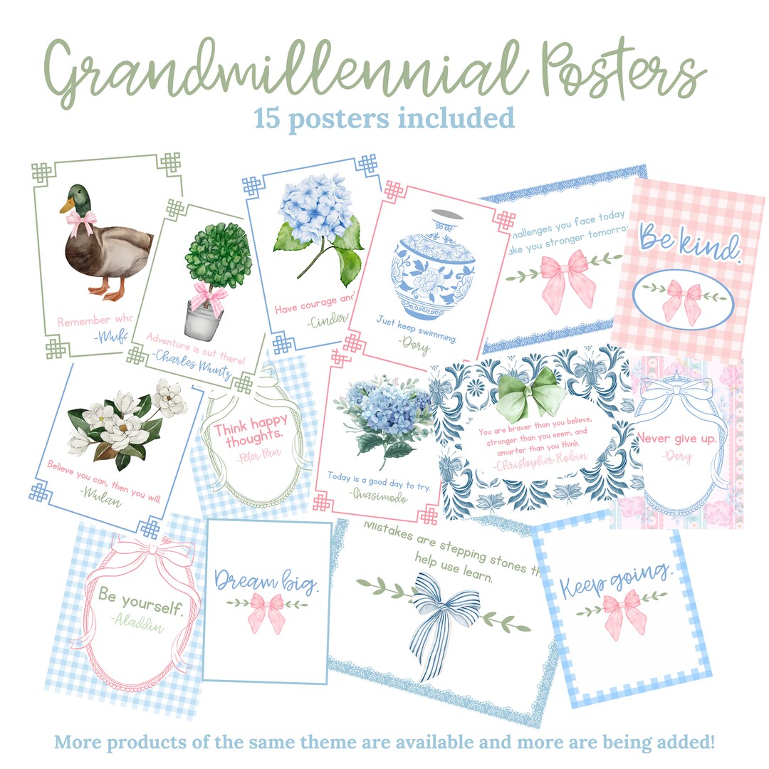 Grandmillennial Coquette Bows Inspirational Quotes Posters - Etsy