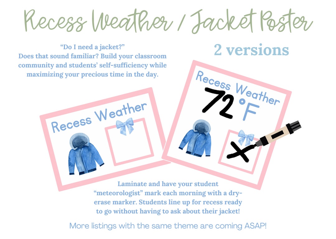 Recess Weather Poster for Classroom | Grandmillennial Coquette Bows ...