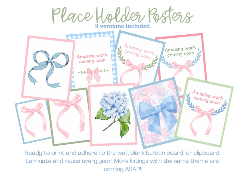 Grandmillennial Coquette Bows Work Coming Soon Place Holder Posters - Etsy