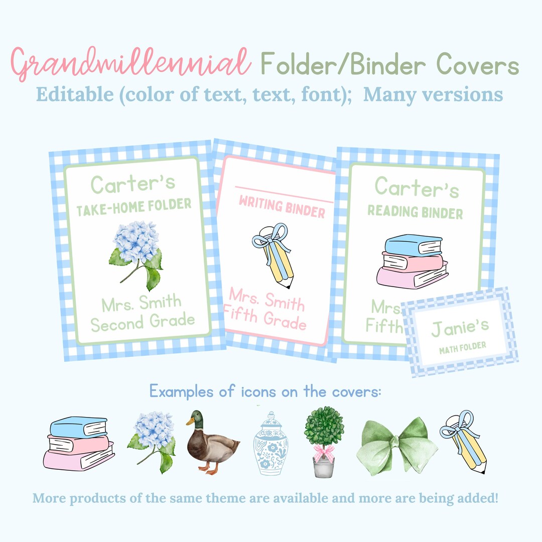 Folder Cover / Binder Covers | Grandmillennial | Gingham, School Folder ...