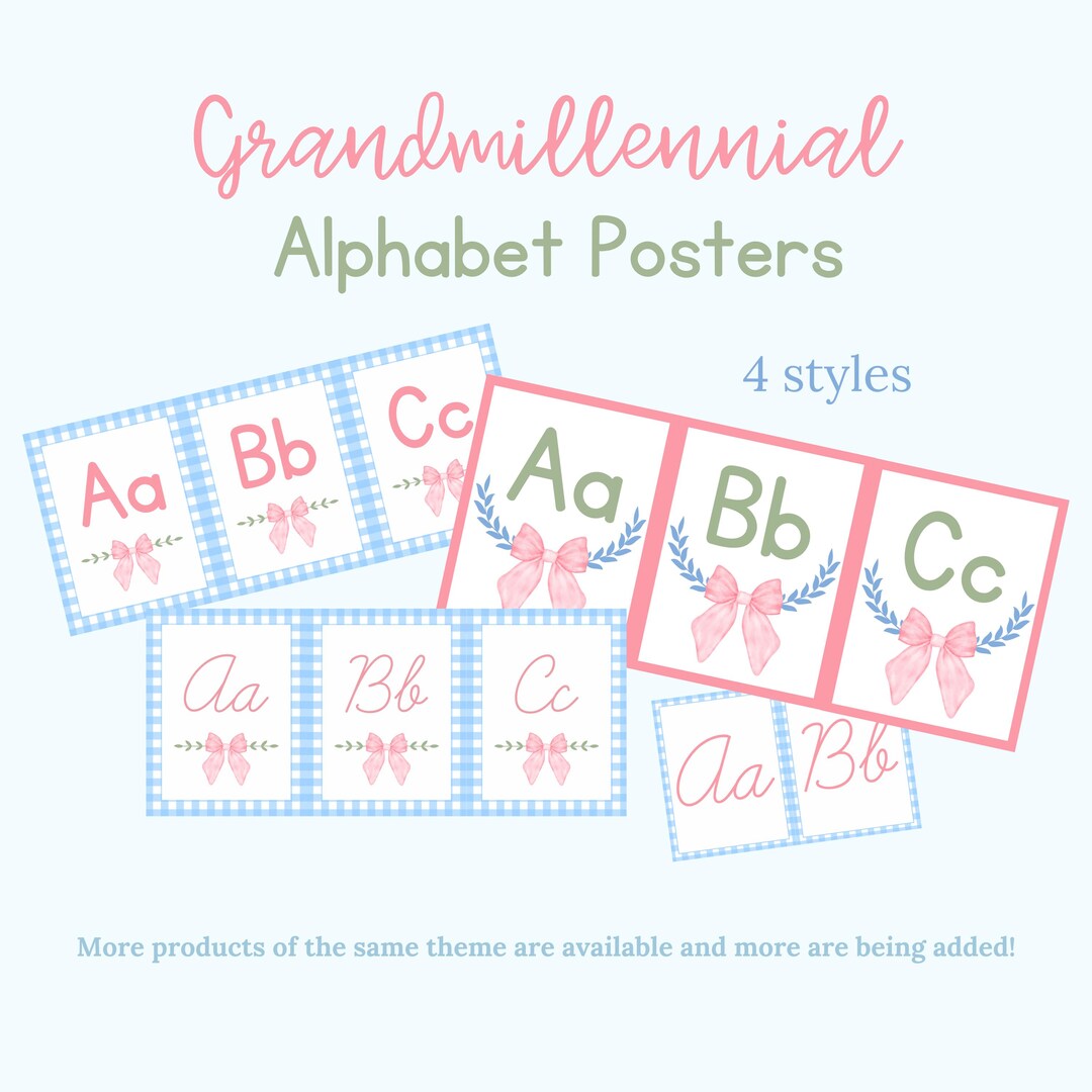 Grandmillennial Coquette Bows Classroom Alphabet (3 Styles) Print ...
