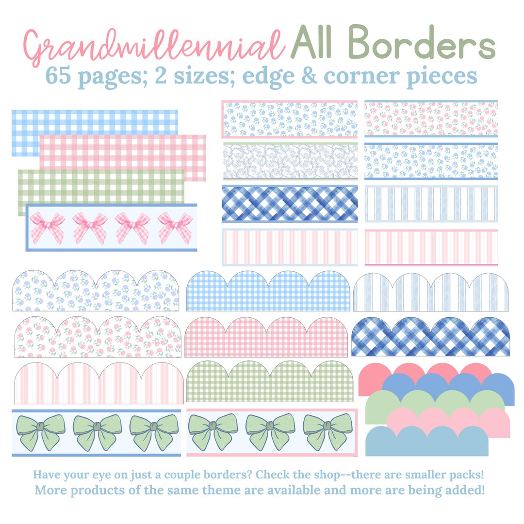 Grandmillennial Preppy Bow Borders | Southern | Classroom Theme ...