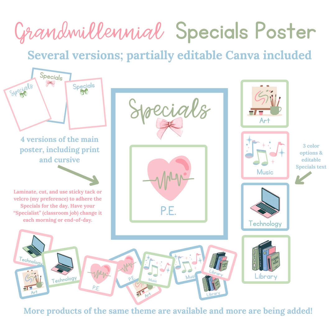 Grandmillennial Specials Posters - Use With Velcro or Sticky Tack ...